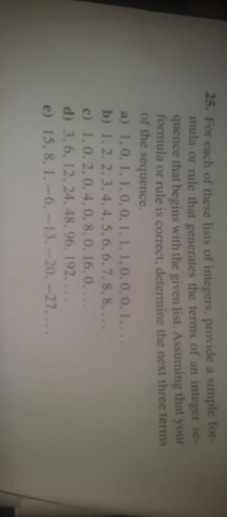 Solved 25. For each of these lists of integers, provide a | Chegg.com