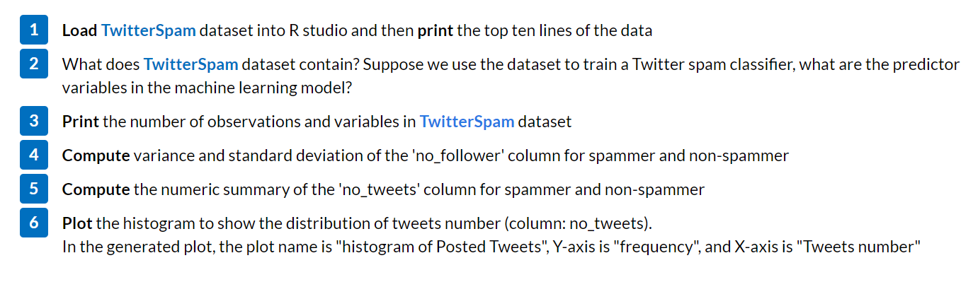 Solved 1 Load TwitterSpam dataset into R studio and then | Chegg.com