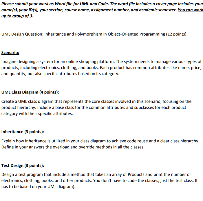 Solved Please submit your work as Word file for UML and | Chegg.com