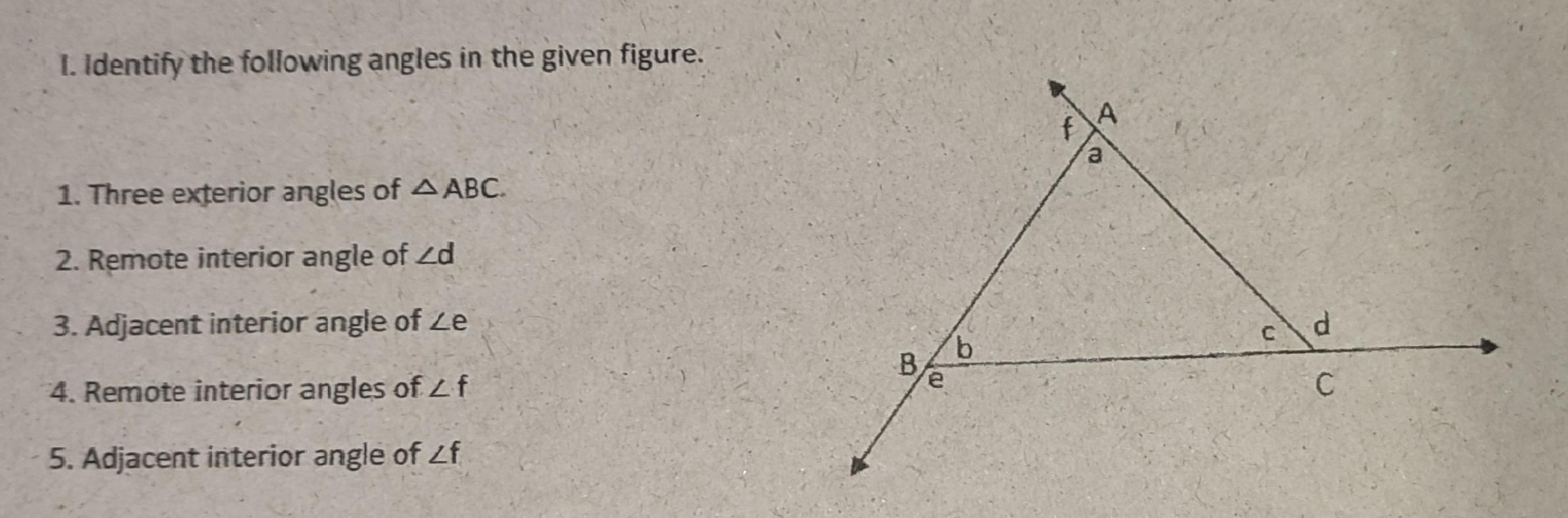 Solved 1. Identify the following angles in the given figure. | Chegg.com