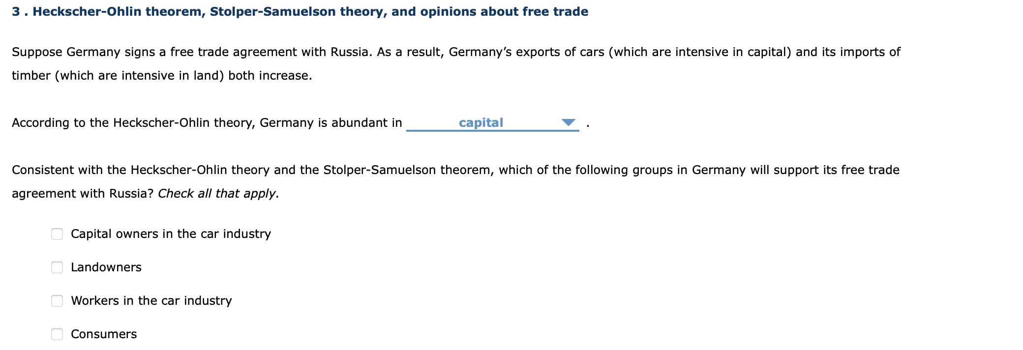 Solved 3. Heckscher-Ohlin theorem, Stolper-Samuelson theory, | Chegg.com