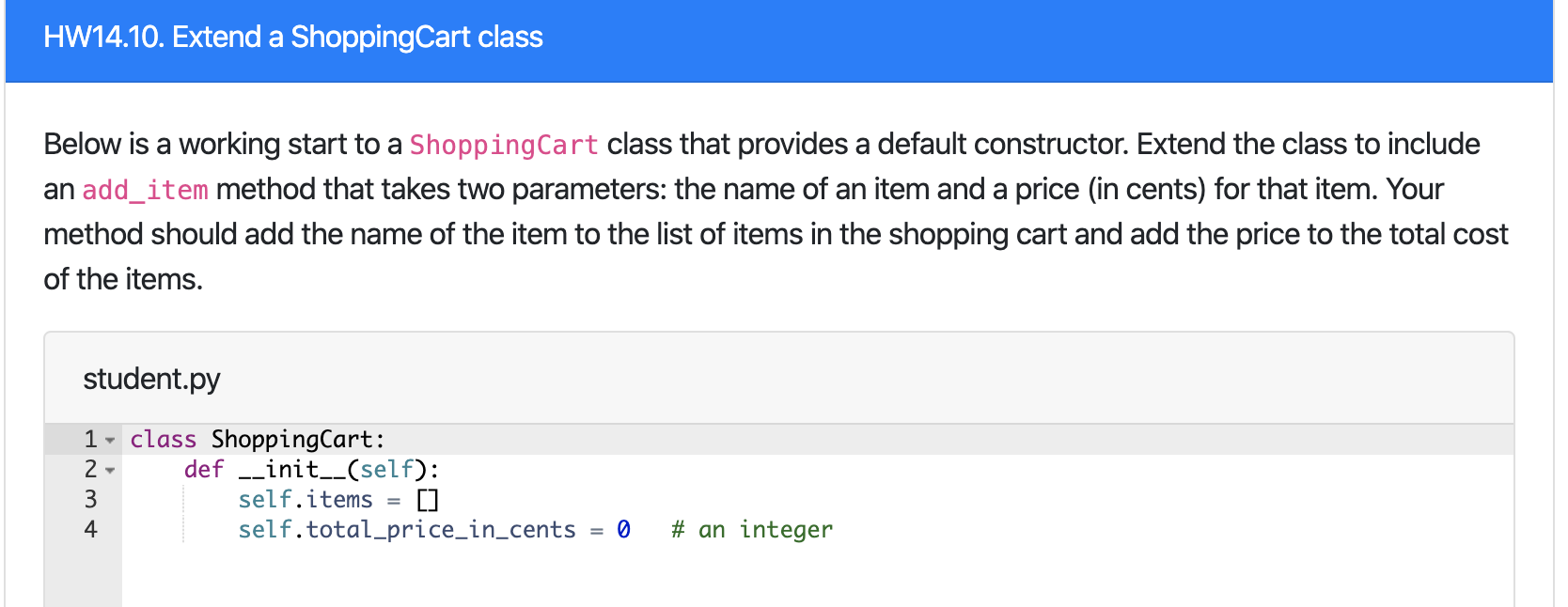 Solved: HW14.10. Extend A Shopping Cart Class Below Is A W... | Chegg.com