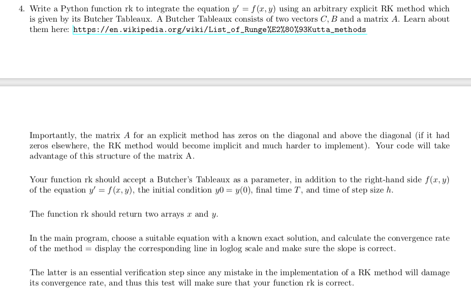 4. Write a Python function rk to integrate the | Chegg.com