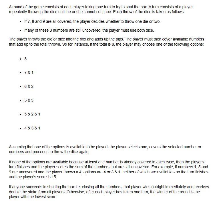 Solved I need a Java version of the game Shut the Box | Chegg.com