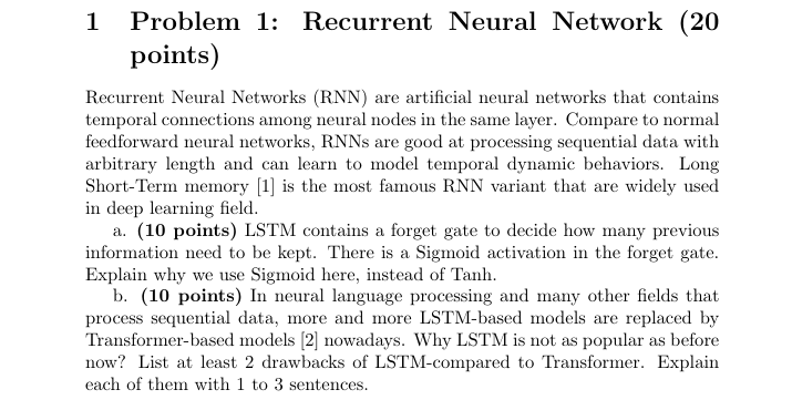 Solved 1 ﻿Problem 1: Recurrent Neural Network | Chegg.com