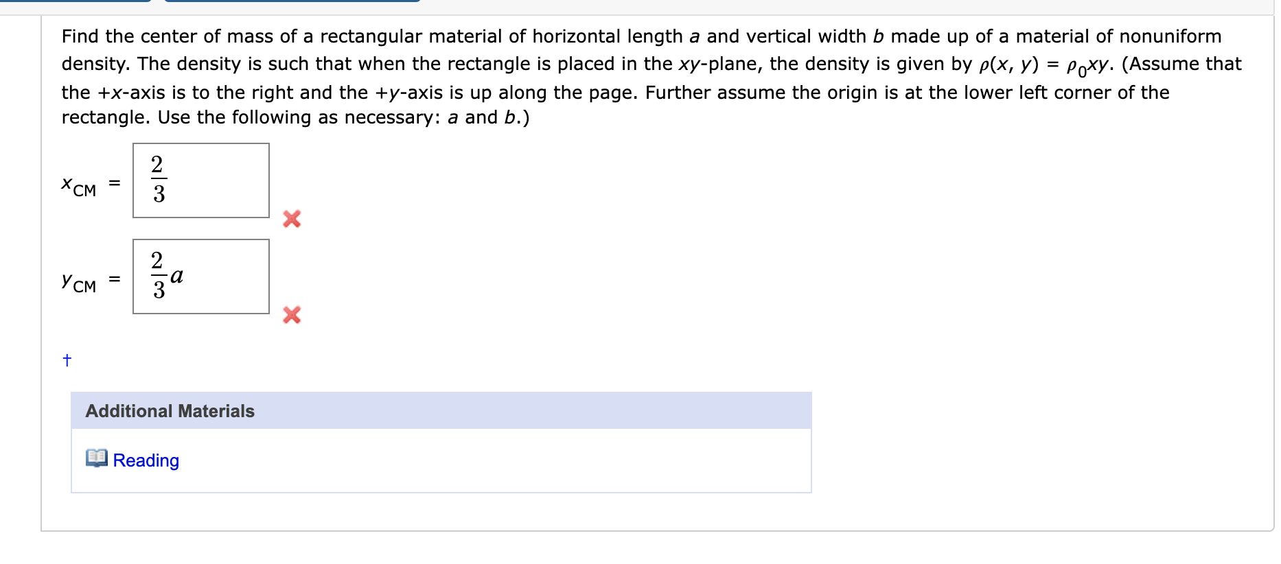 Solved Find the center of mass of a rectangular material of | Chegg.com