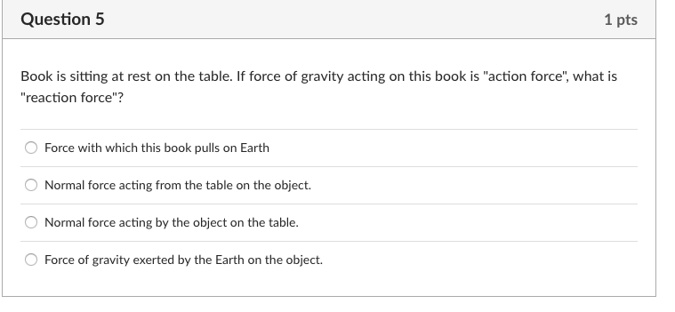 Solved Question 5 1 pts Book is sitting at rest on the | Chegg.com