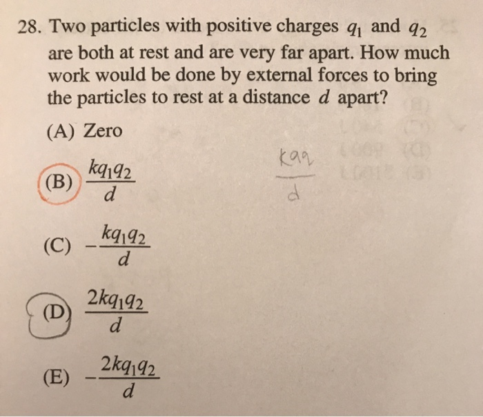 Solved 28. Two particles with positive charges q and q2 are | Chegg.com