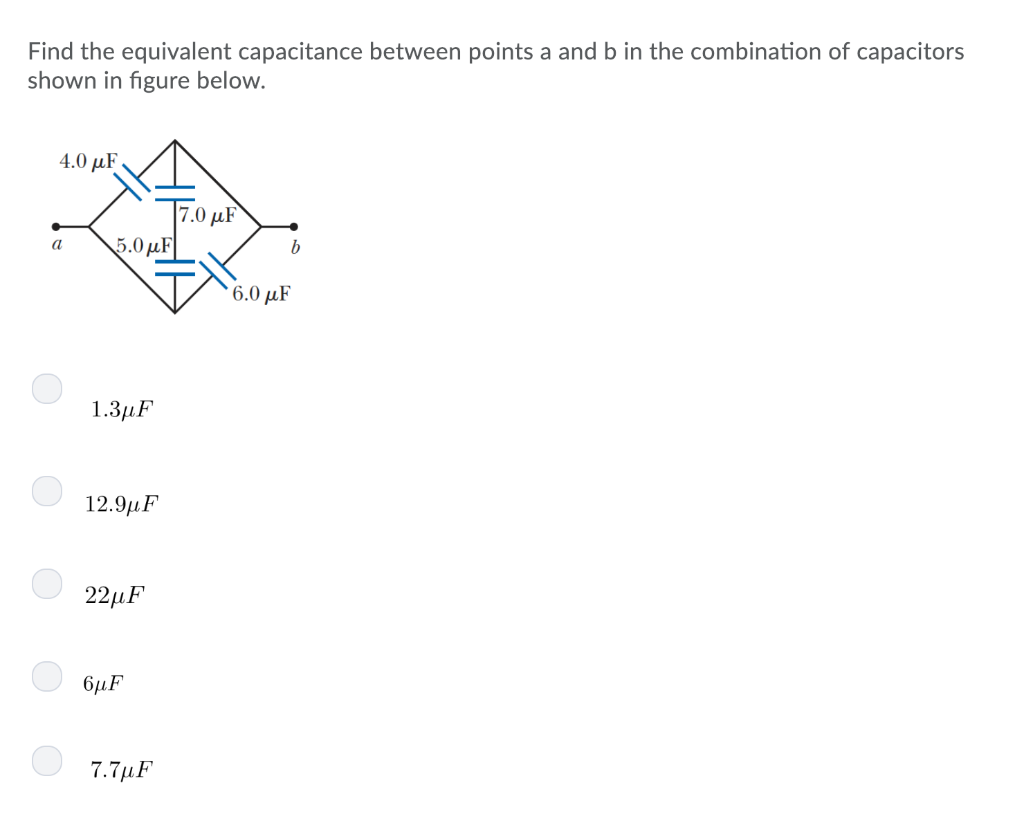 Solved Find the equivalent capacitance between points a and | Chegg.com
