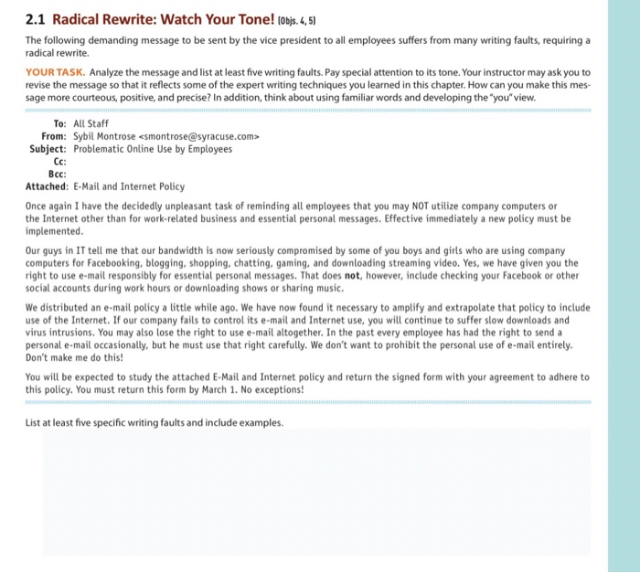 Solved 2.1 Radical Rewrite: Watch Your Tone! (0bjs. 4, 5) | Chegg.com