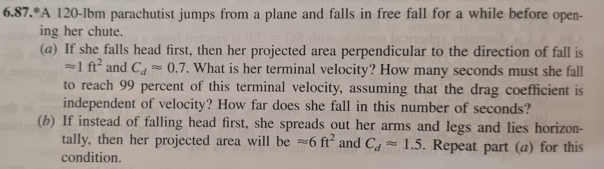 Solved 6.87.*A 120 -lbm parachutist jumps from a plane and | Chegg.com
