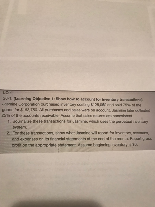Solved LO 1 S6-1. (Learning Objective 1: Show how to account | Chegg.com