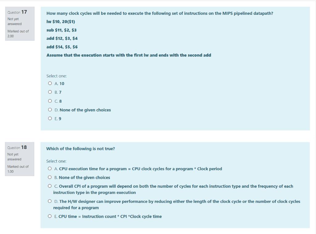 Solved Question 17 Not yet answered How many clock cycles | Chegg.com