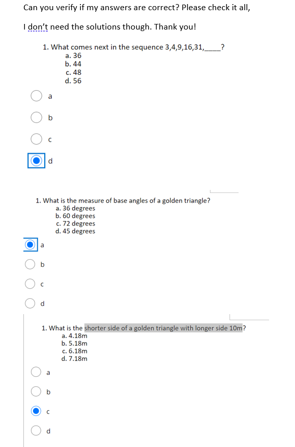 Solved Can you verify if my answers are correct? Please | Chegg.com