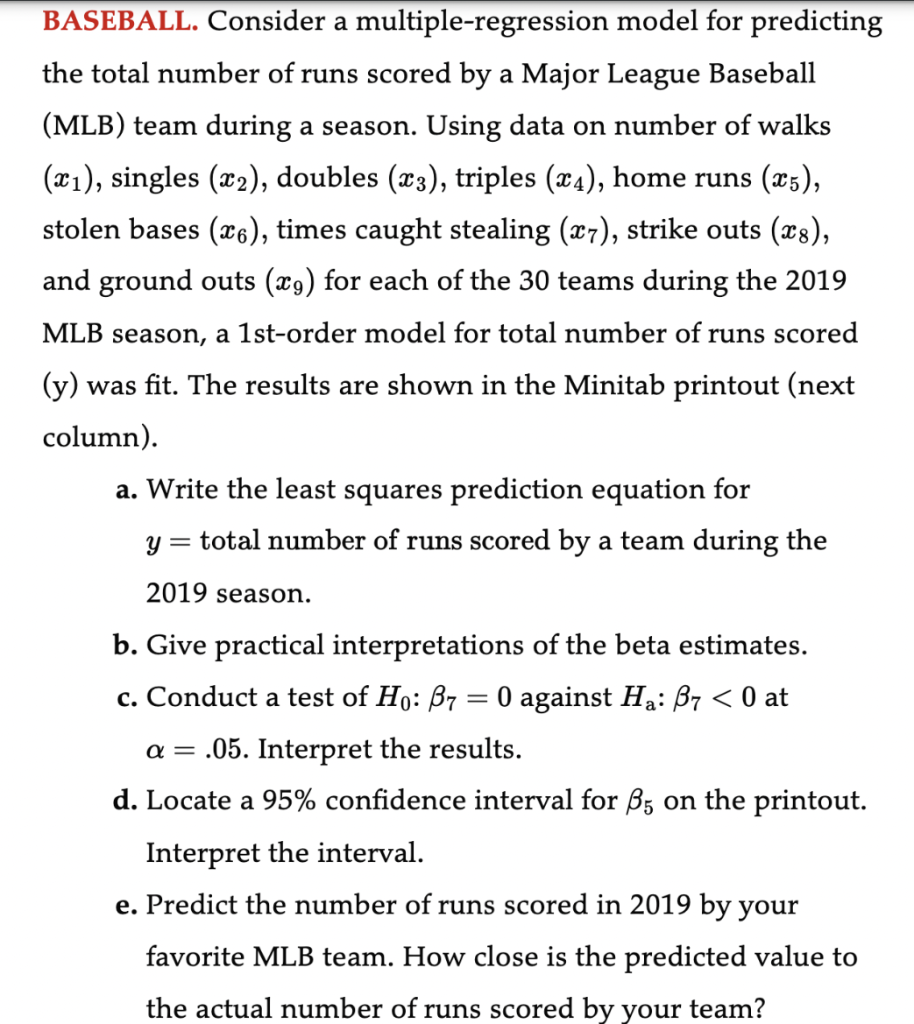 Solved BASEBALL. Consider a multiple-regression model for | Chegg.com