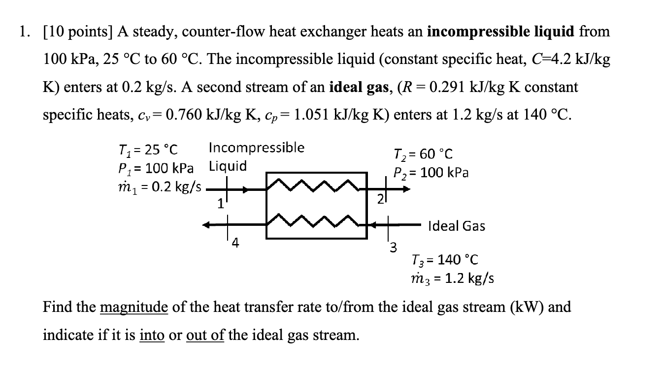 Solved [10 points] A steady, counter-flow heat exchanger | Chegg.com