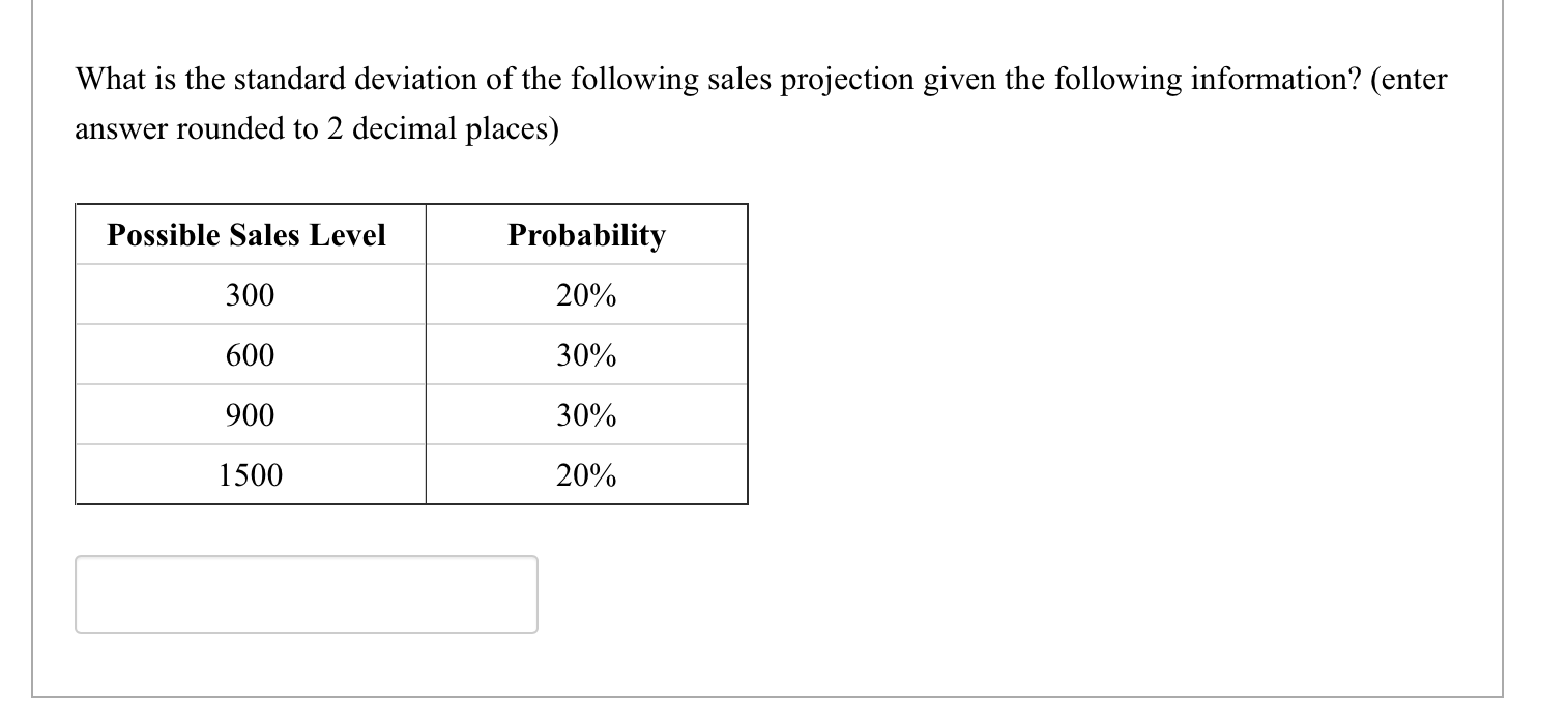 Solved What is the standard deviation of the following sales | Chegg.com