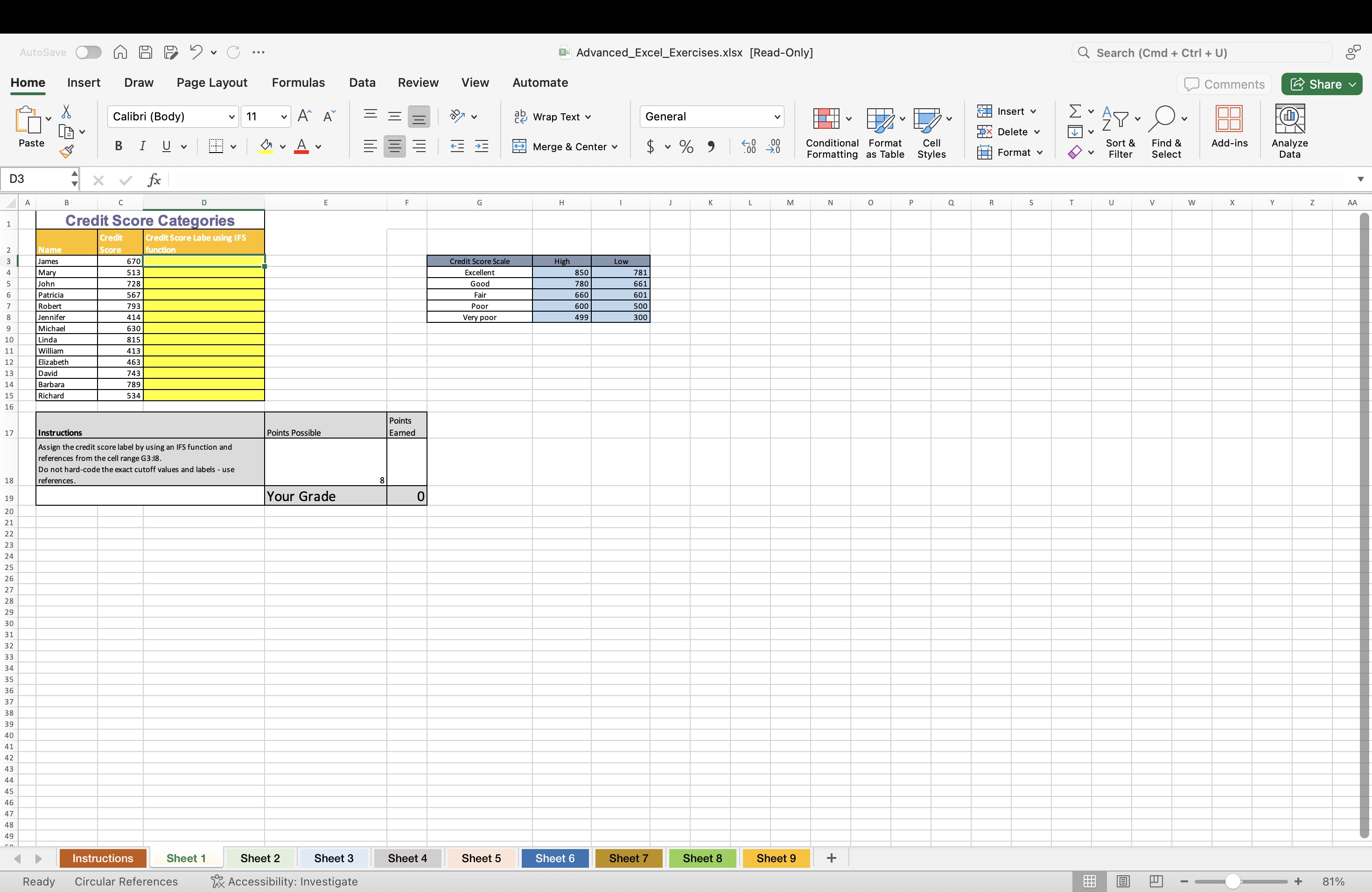 Solved What is the IFS function for the excel problem in the | Chegg.com