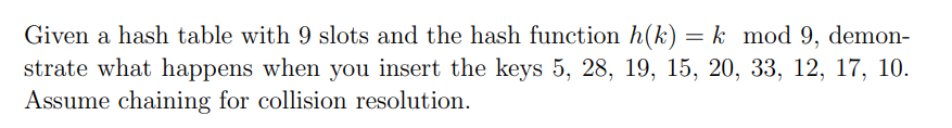 Solved Given a hash table with 9 slots and the hash function | Chegg.com