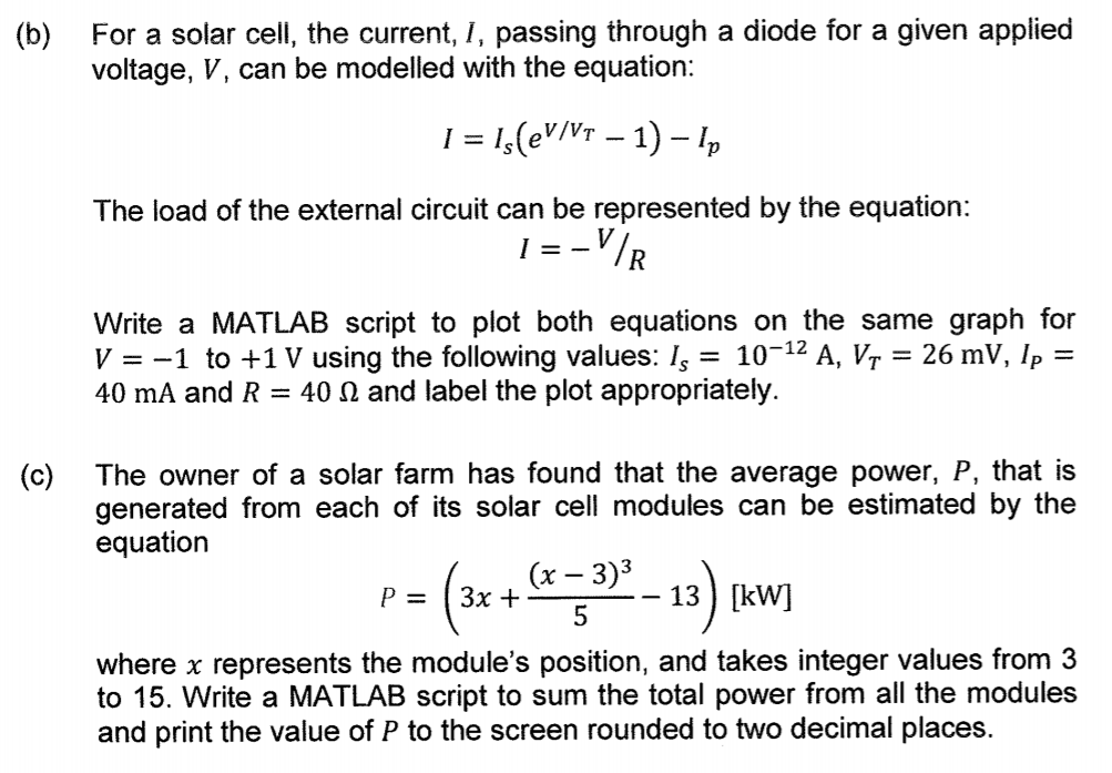 Solved (b) For a solar cell, the current, I, passing through | Chegg.com