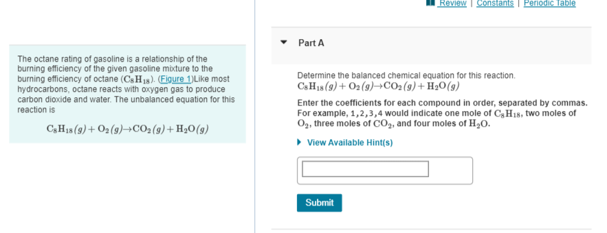 Solved The octane rating of gasoline is a relationship of | Chegg.com