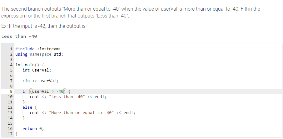 Solved The second branch outputs "More than or equal to −40 | Chegg.com