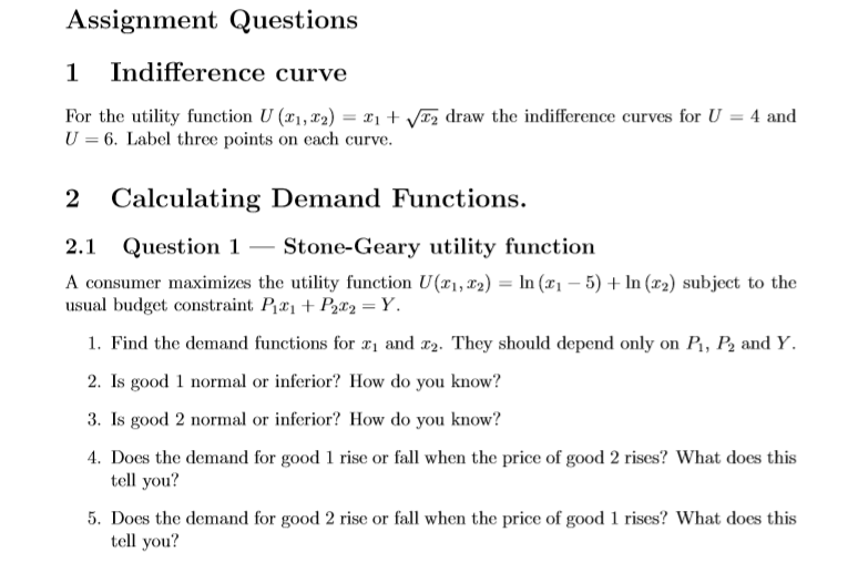 Solved Assignment Questions 1 Indifference curve 2 draw the | Chegg.com