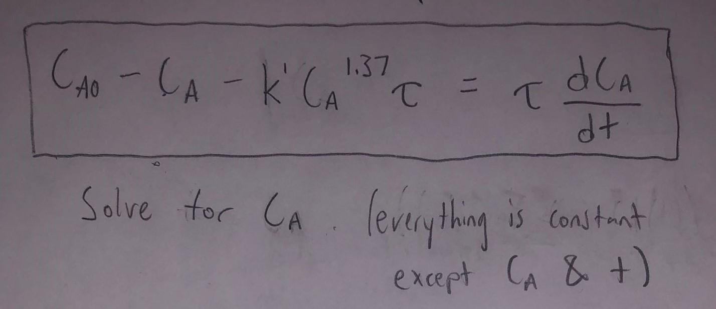 Solve for Ca please! Every variable is constant | Chegg.com