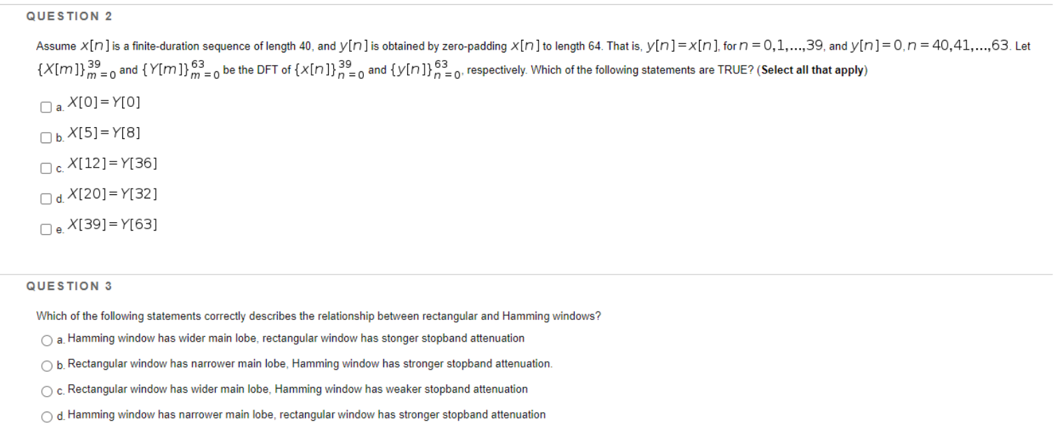 Solved QUESTION 2 Assume x[n] is a finite-duration sequence | Chegg.com