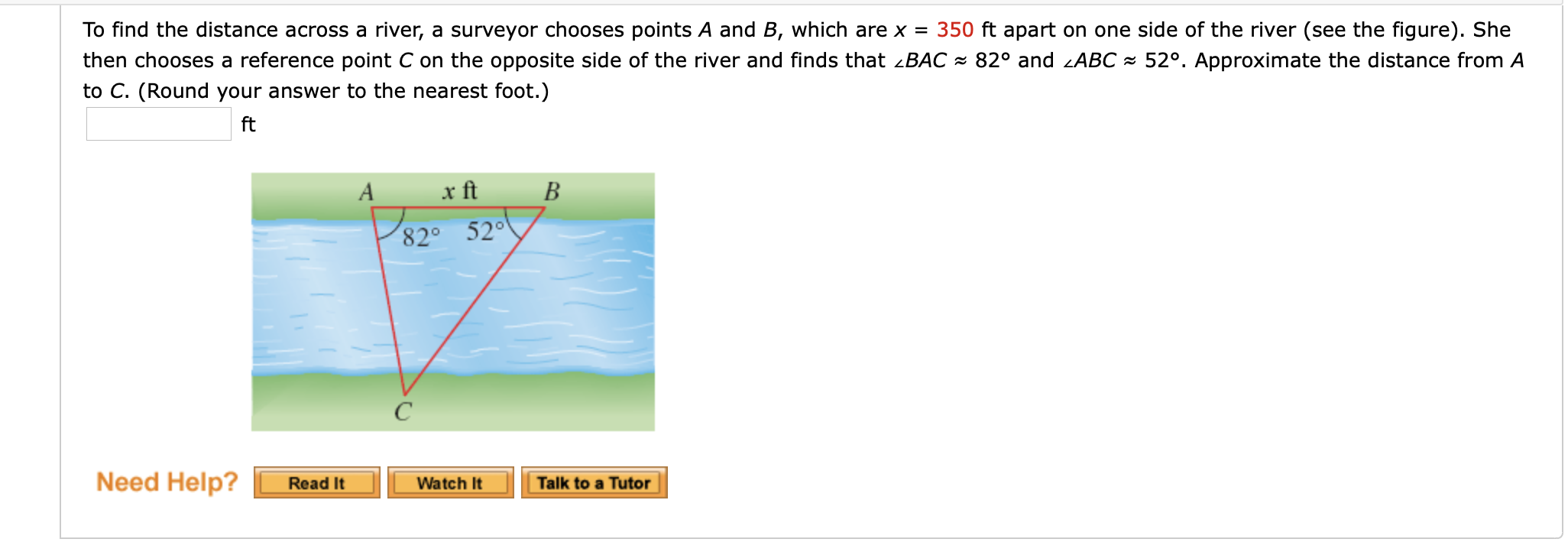 Solved To find the distance across a river, a surveyor | Chegg.com