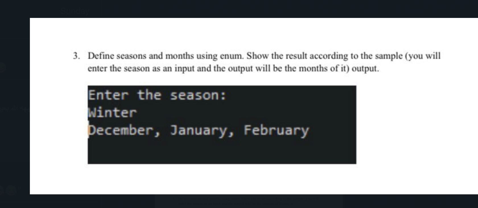 Define seasons and months using enum. Show the result | Chegg.com