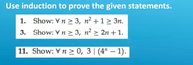 Solved Use induction to prove the given statements. 1. Show: | Chegg.com