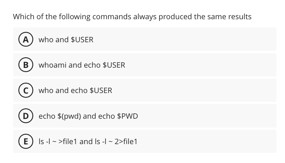 Solved Which of the following commands always produced the | Chegg.com