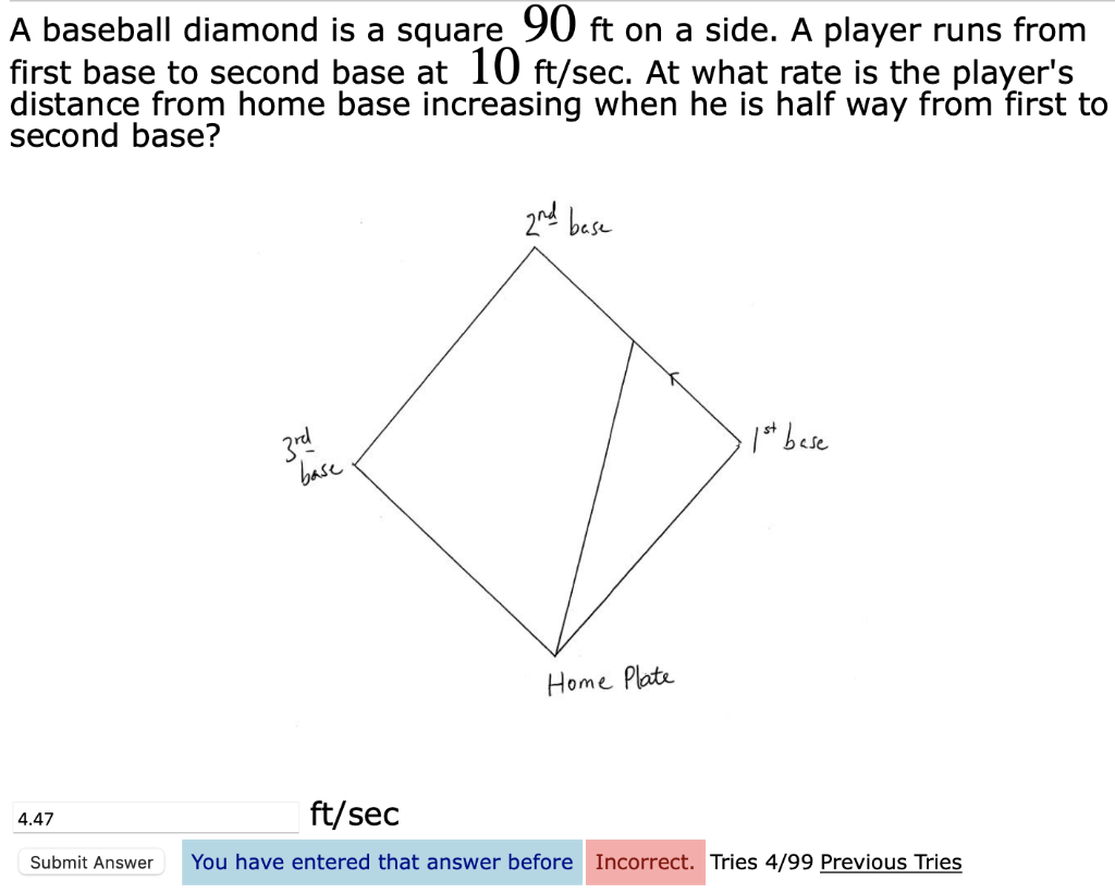 Solved A baseball diamond is a square 90ft on a side. A | Chegg.com