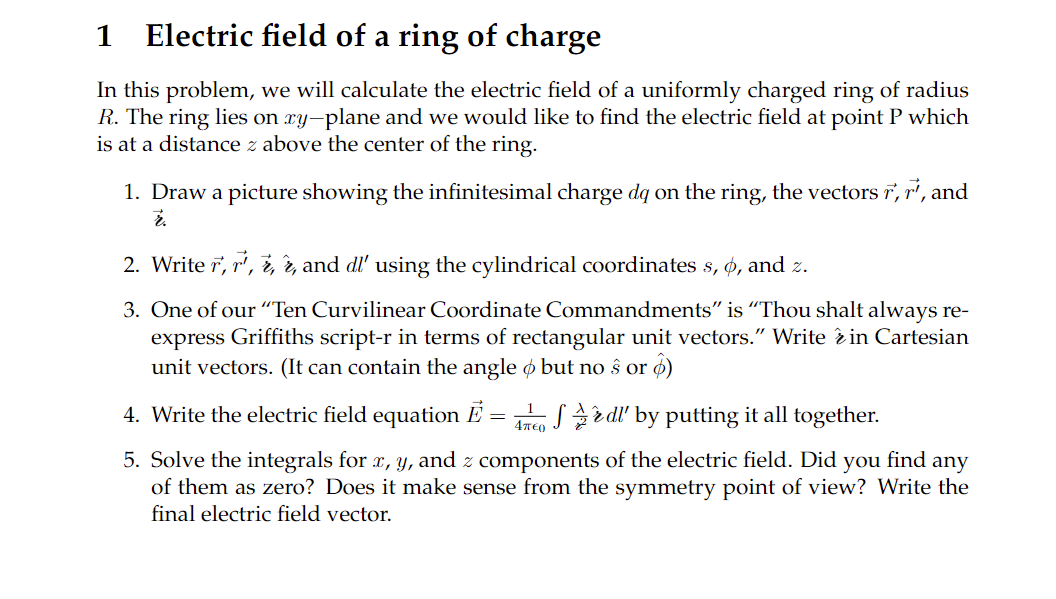 Solved 1 Electric field of a ring of charge In this problem, | Chegg.com