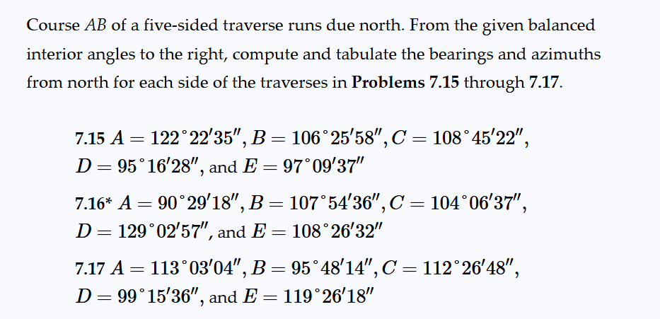 Solved Course AB of ﻿a five-sided traverse runs due north. | Chegg.com