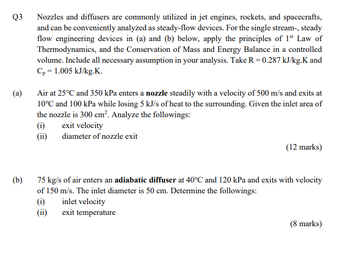 Solved Q3 Nozzles and diffusers are commonly utilized in jet | Chegg.com
