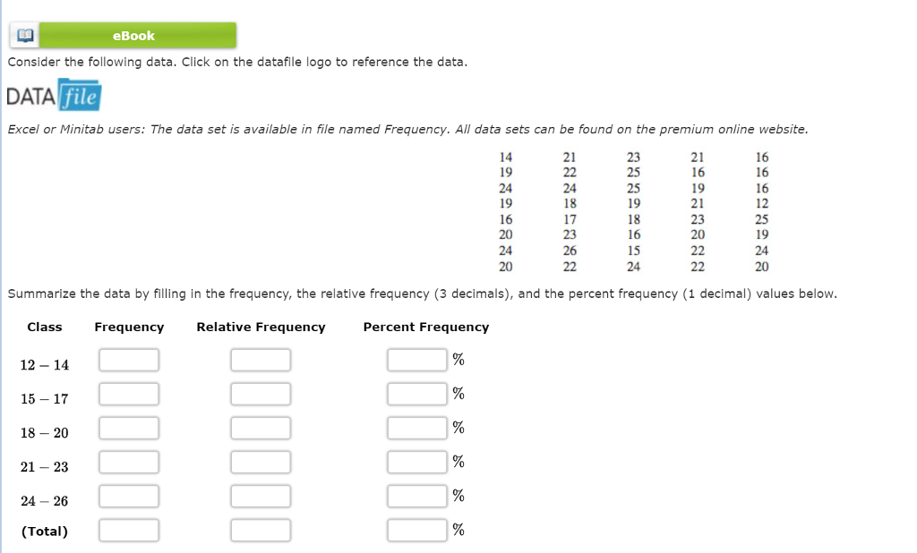 Solved eBook Consider the following data. Click on the | Chegg.com