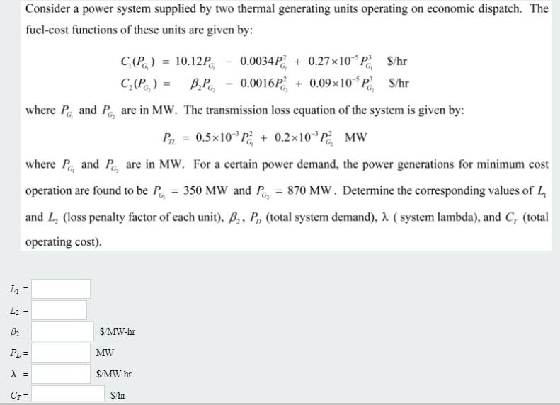 Solved Consider a power system supplied by two thermal | Chegg.com