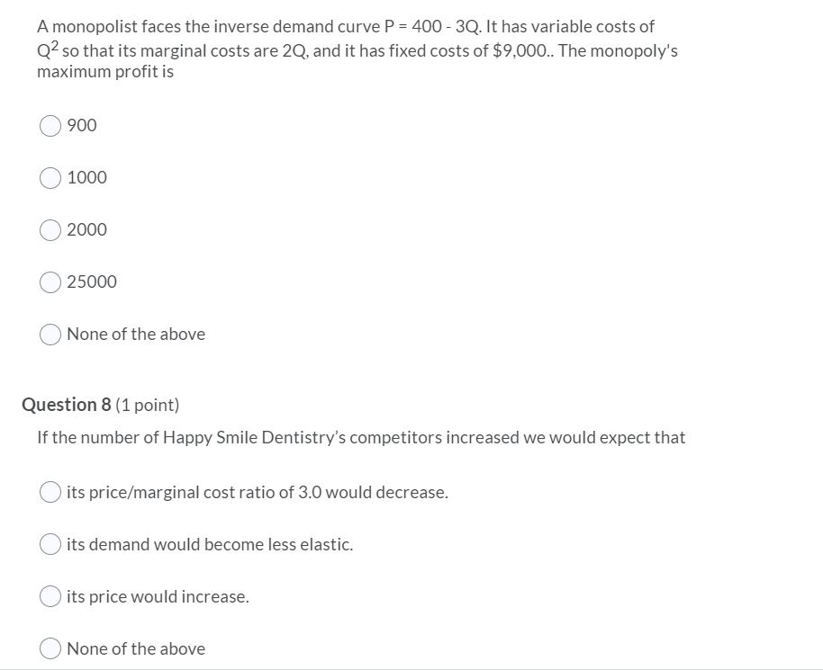 Solved A monopolist faces the inverse demand curve P = 400 - | Chegg.com