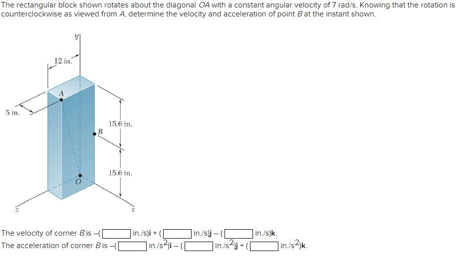 Solved The Rectangular Block Shown Rotates About The 