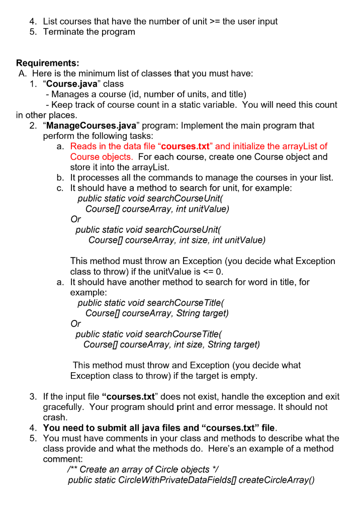 PROGRAMMING PROJECT #2A: Managing Your Courses Using | Chegg.com