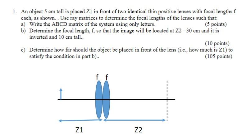 Solved 1. An object 5 cm tall is placed Z1 in front of two | Chegg.com