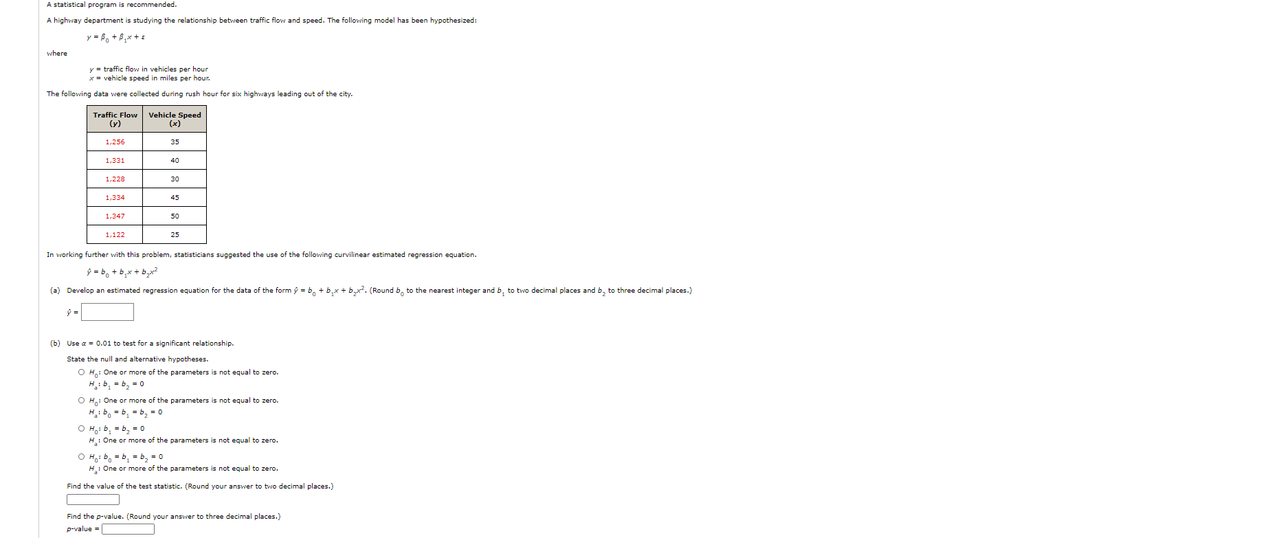 Solved A statistical program is recommended. A highway | Chegg.com