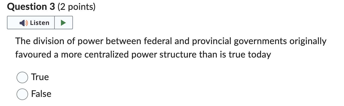 Solved The division of power between federal and provincial | Chegg.com