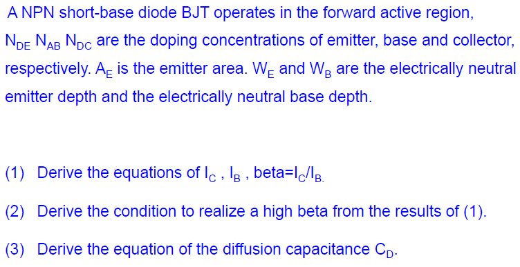 Solved ANPN short-base diode BJT operates in the forward | Chegg.com