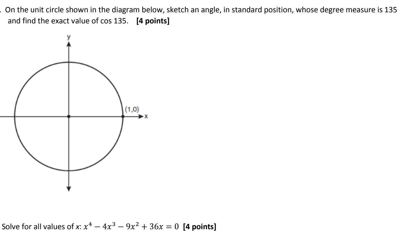 Solved . On the unit circle shown in the diagram below, | Chegg.com