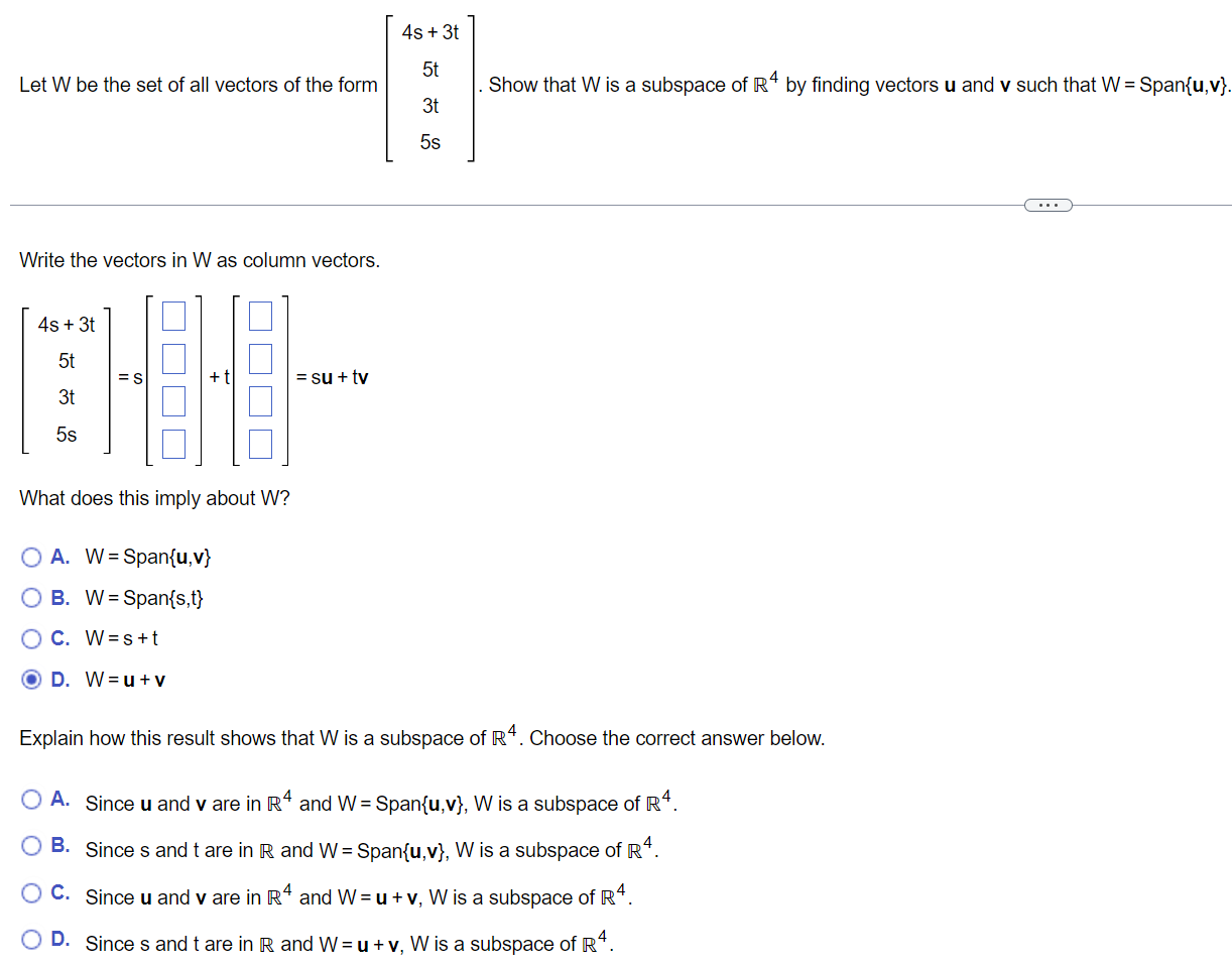 Solved Let W be ﻿the set of ﻿all vectors of ﻿the form | Chegg.com
