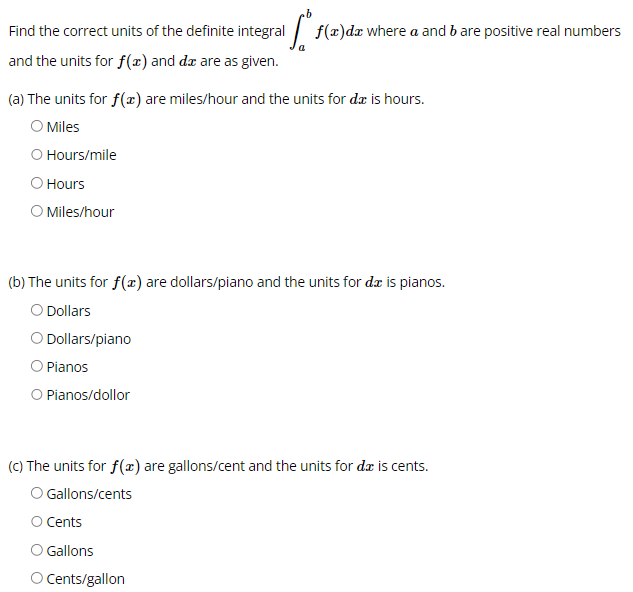 Solved Find the correct units of the definite integral | Chegg.com