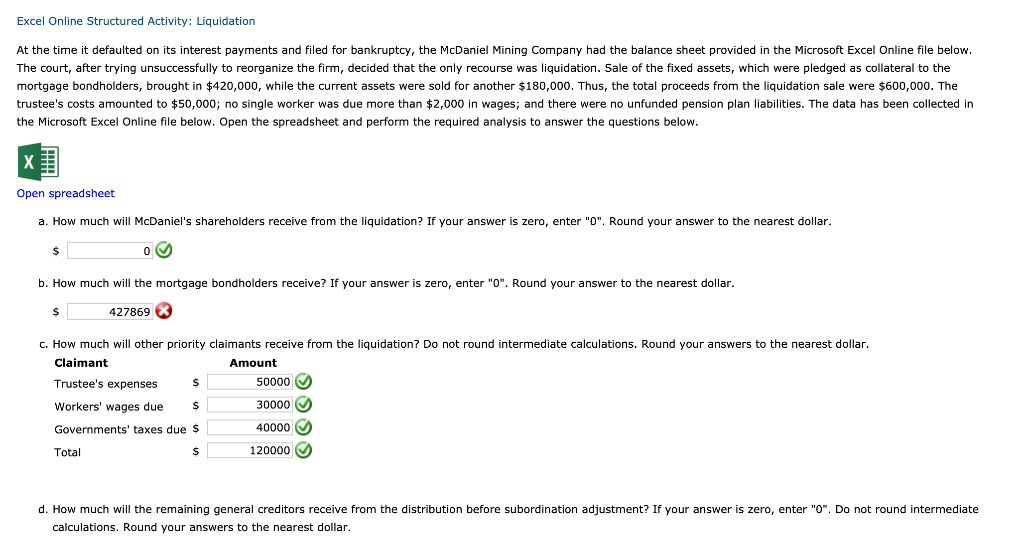 Excel Online Structured Activity: Liquidation At the | Chegg.com